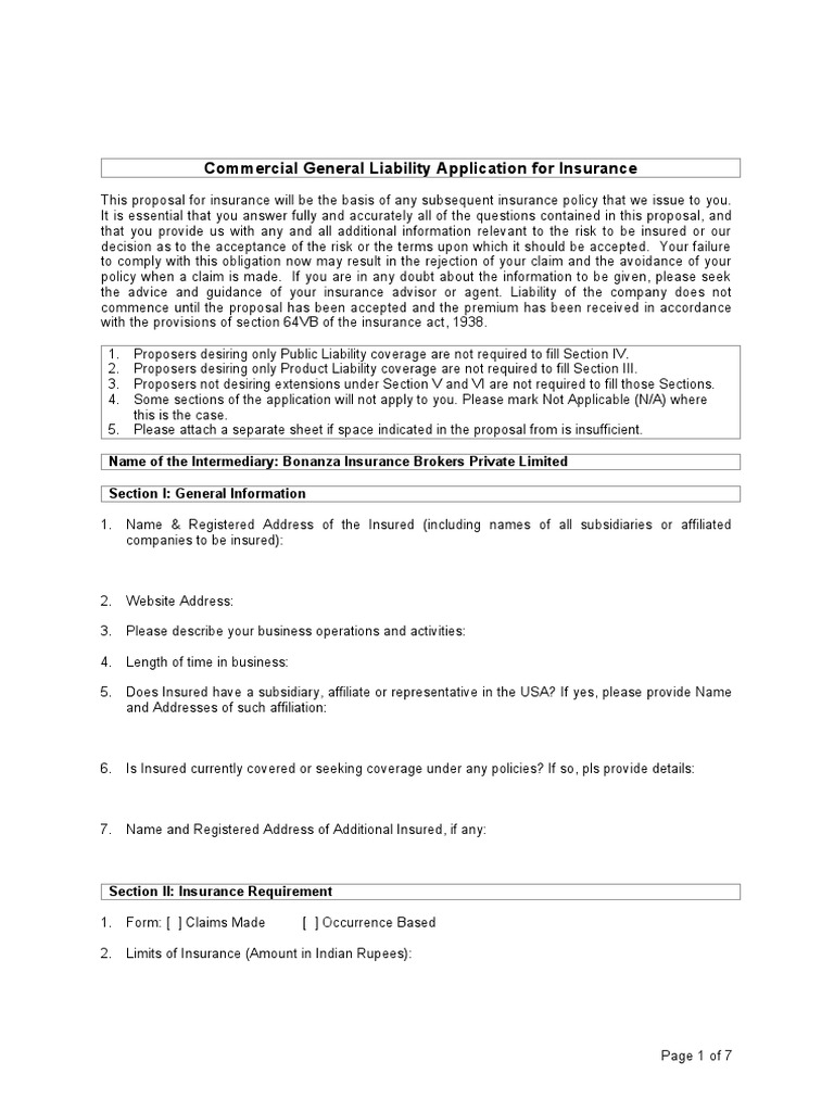 CGL Proposal Form | PDF | Insurance | Liability Insurance