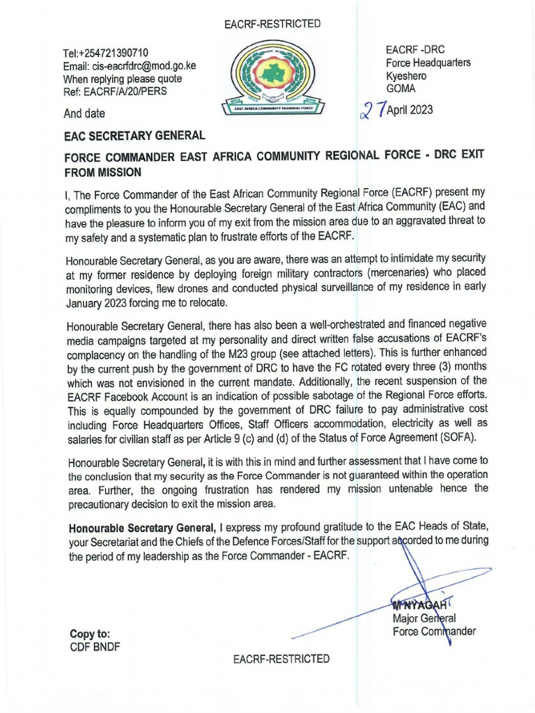 Force Commander - Eacrf Exit From Mission - 0001 | PDF