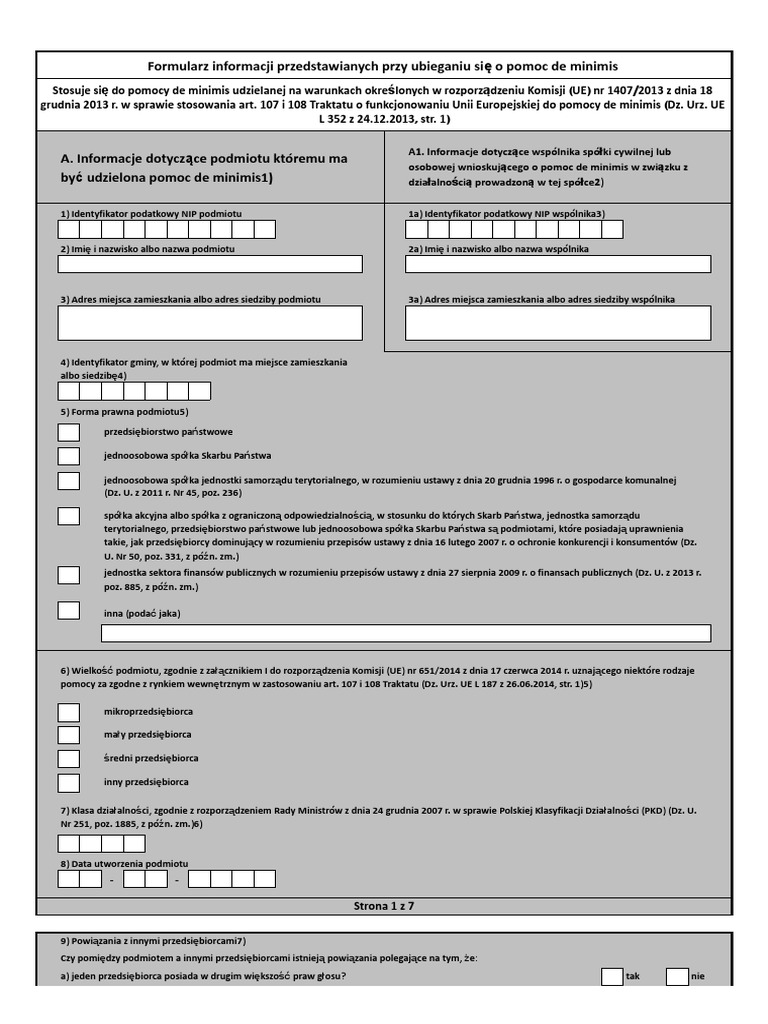 Formularz Informacji Przedstawianych Przy Ubieganiu Się o Pomoc de ...