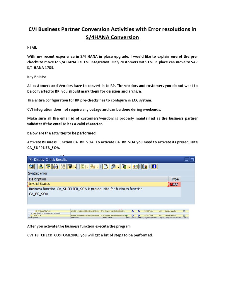 CVI Business Partner Conversion Activities With Error Resolutions in S | PDF
