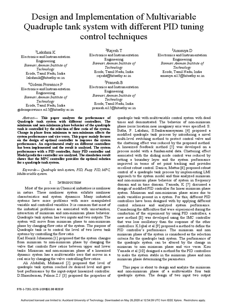 2019-Design and Implementation of Multivariable | PDF | Control Theory | Fuzzy Logic