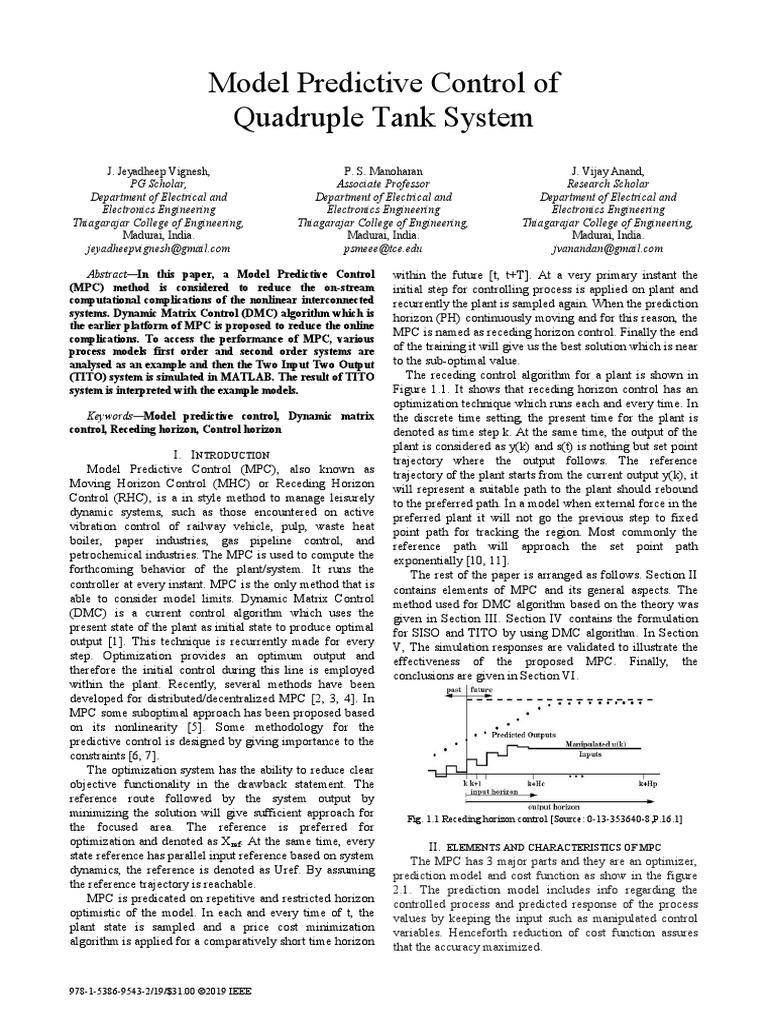 2019-Model Predictive Control of Quadruple Tank System | PDF | Mathematics | Systems Theory