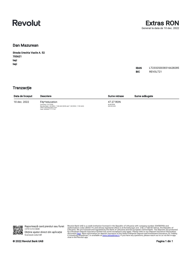 Revolut Transaction Summary 10 Dec 2022 | PDF | Banks | Payments