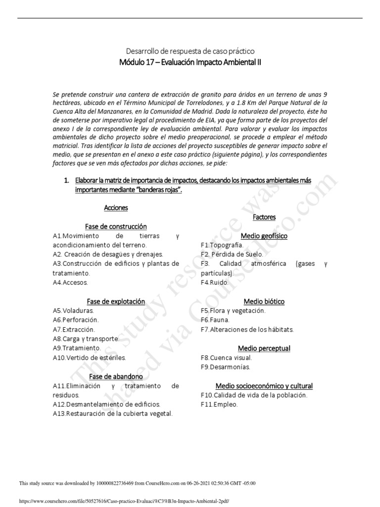 Caso Practico Evaluaci N Impacto Ambiental 2 PDF | PDF