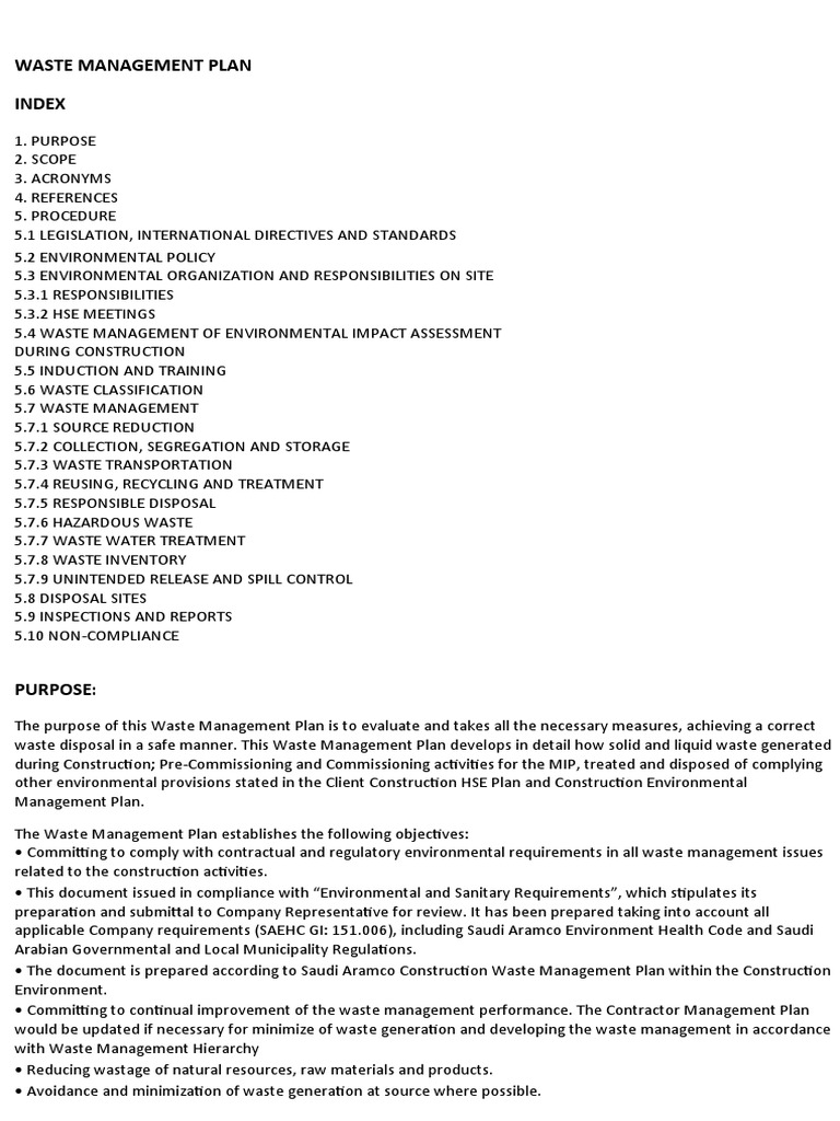 Waste Management Plan | PDF