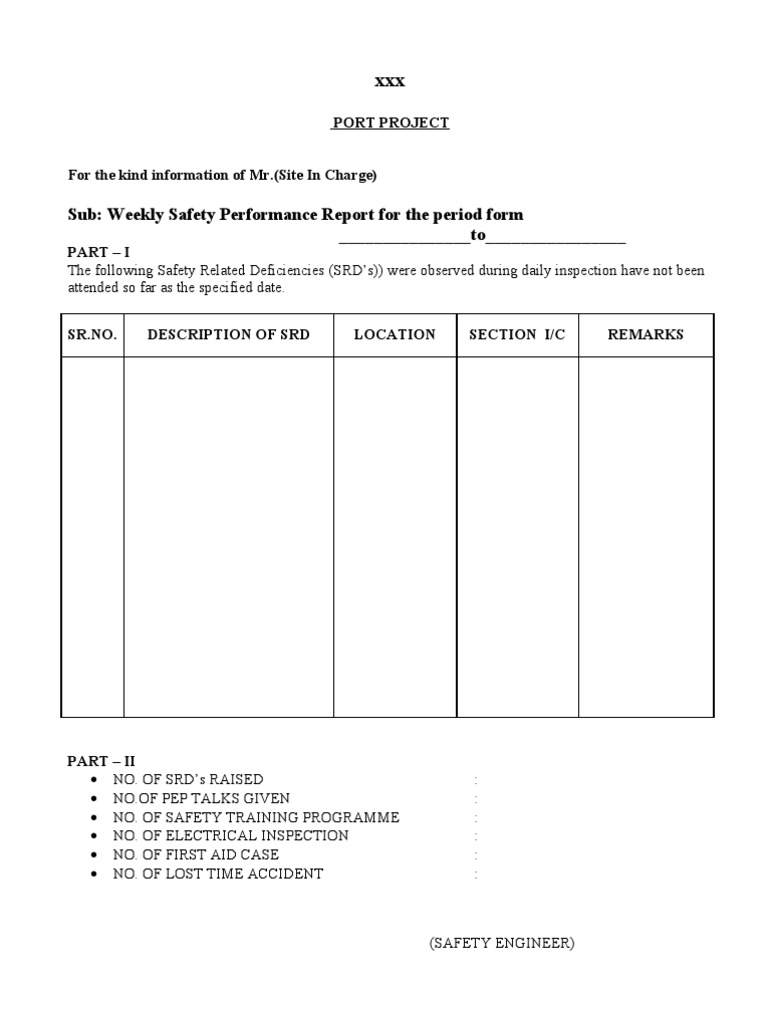 Weekly Safety Performance Report | PDF | Computers | Technology & Engineering