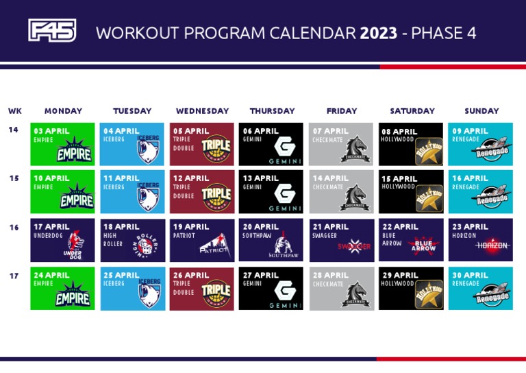F45 Training Calendar P4 | PDF