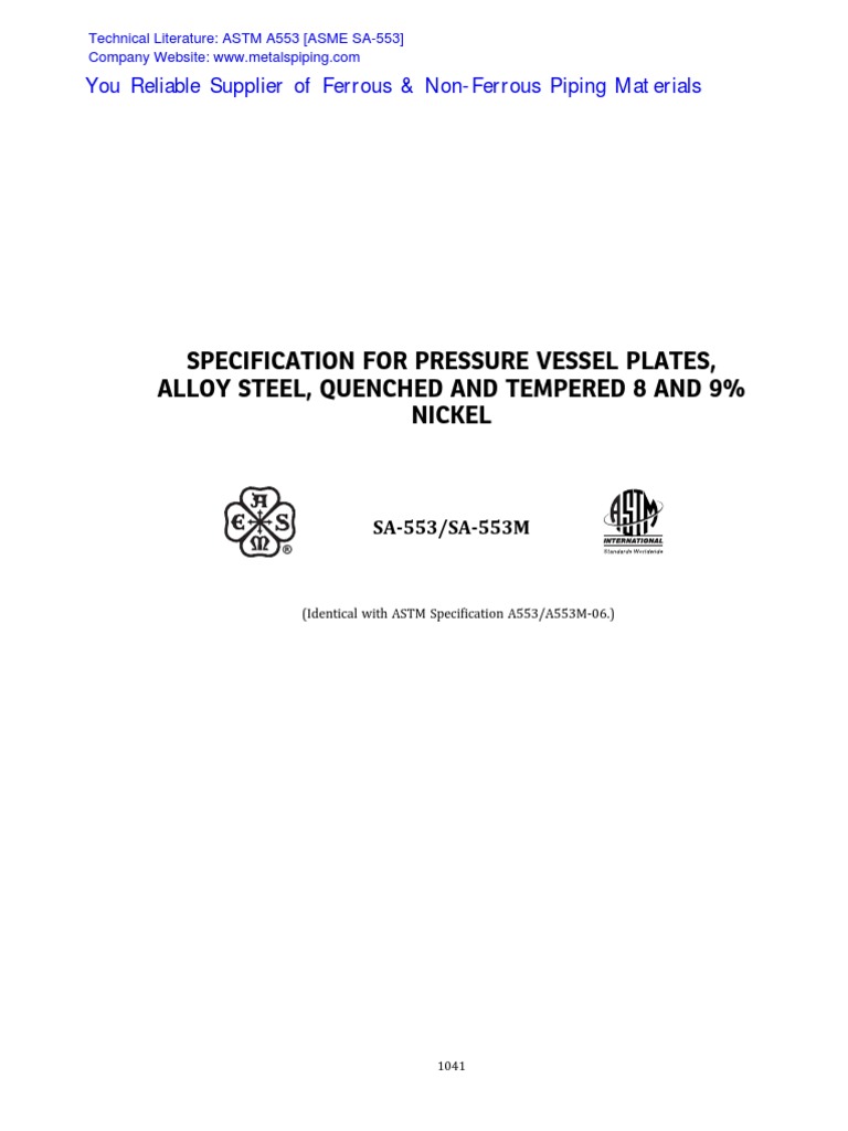 Asme Sa 553 Astm A553 | PDF | Heat Treating | Steel