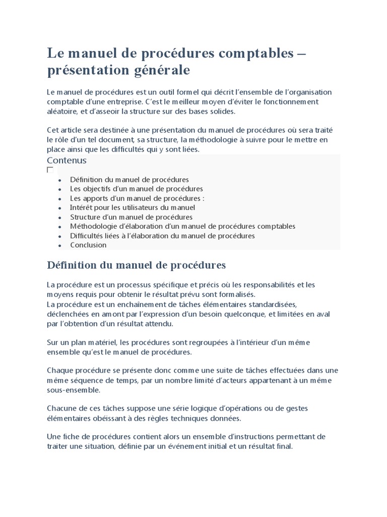 Manuel de Procédures Comptables | PDF | Contrôle interne | Comptabilité