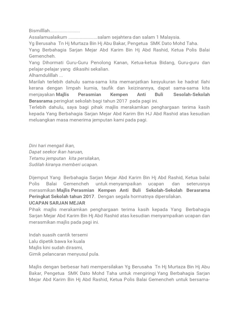 CTH Program Anti Buli | PDF