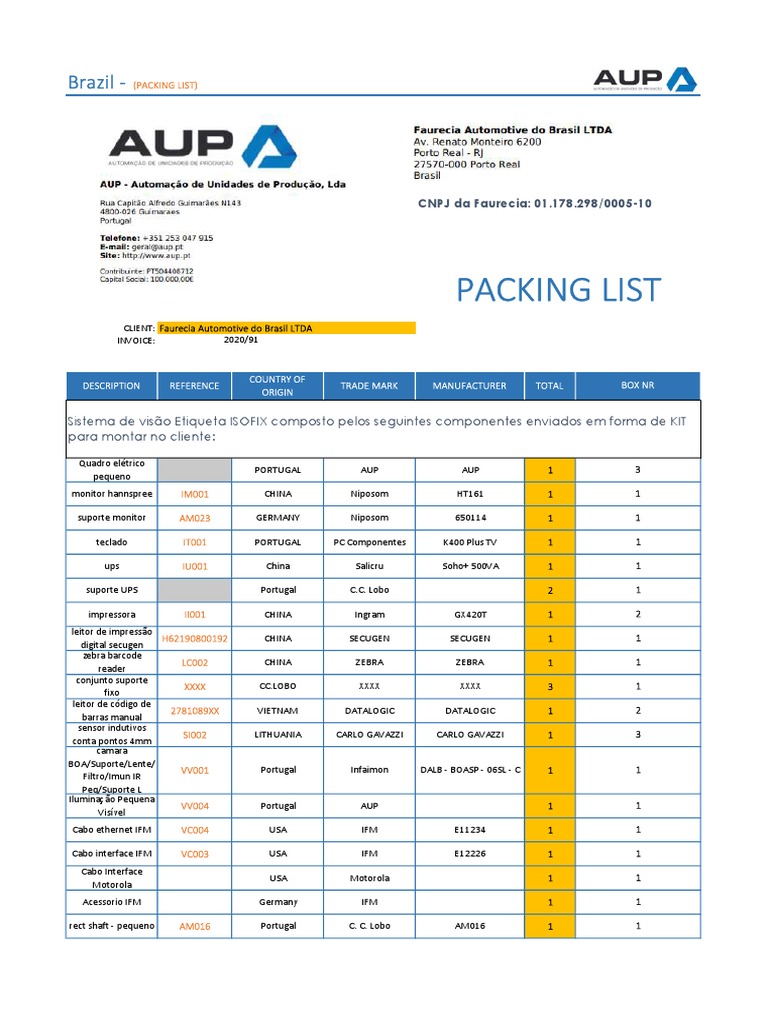 Packing List Brasil | PDF