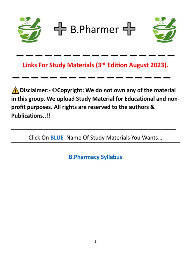 Study Materials B.Pharmer | PDF | Pharmacology | Pharmacy