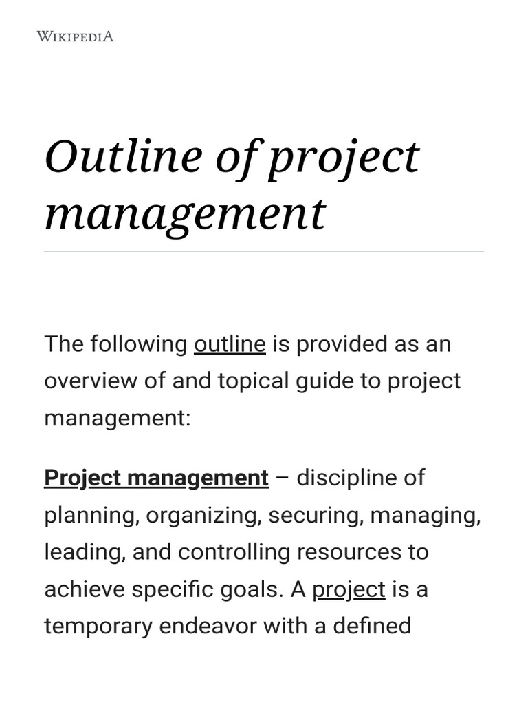 Outline of Project Management - Wikipedia | PDF | Project Management ...