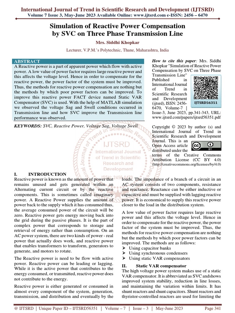 Simulation Of Reactive Power Compensation By Svc On Three Phase