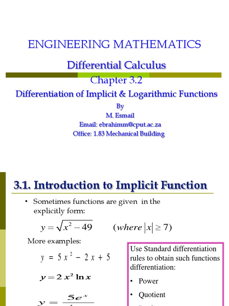 Lecture 2 Differentiation Implicit And Logarithmic Download Free