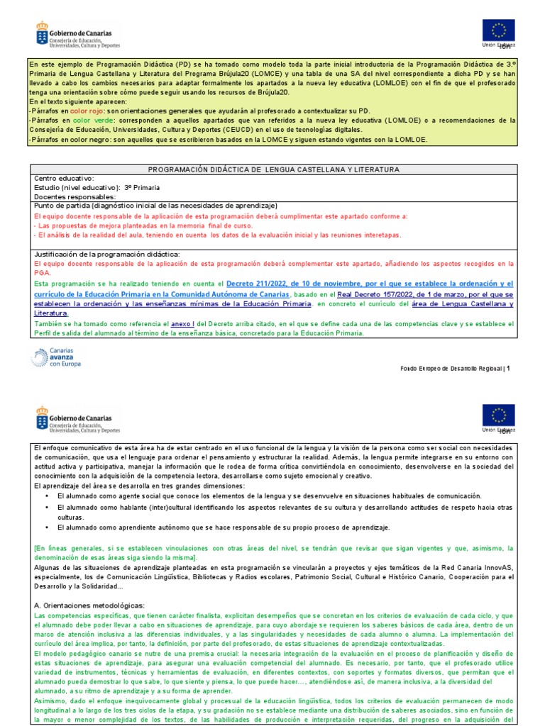 Programación Didáctica LOMLOE 3º Primaria | PDF