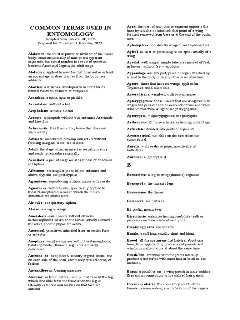 Entomology Terms Glossary | PDF | Insects | Lepidoptera