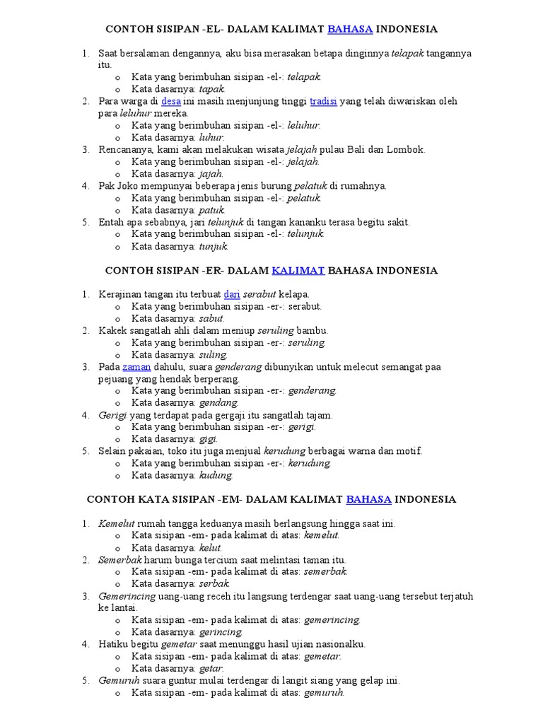 Contoh Kata Sisipan dalam Bahasa Indonesia | PDF