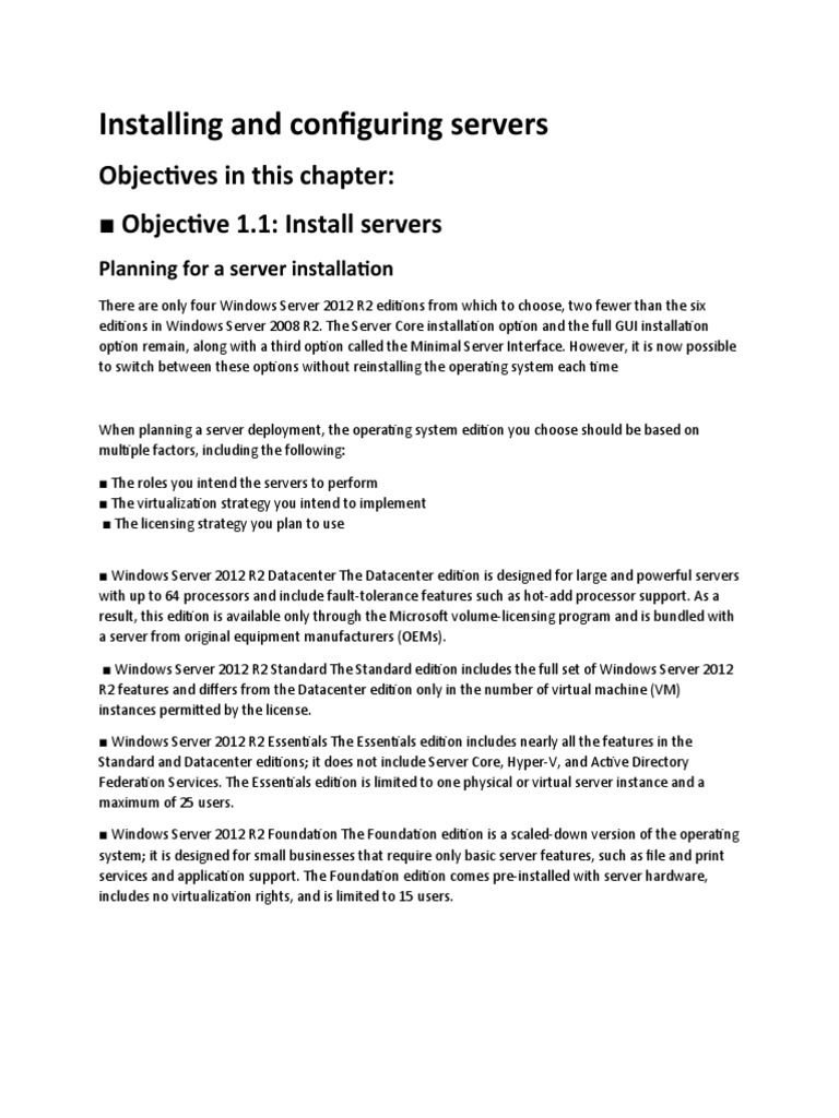 70-410 Planning For A Server Installation | PDF