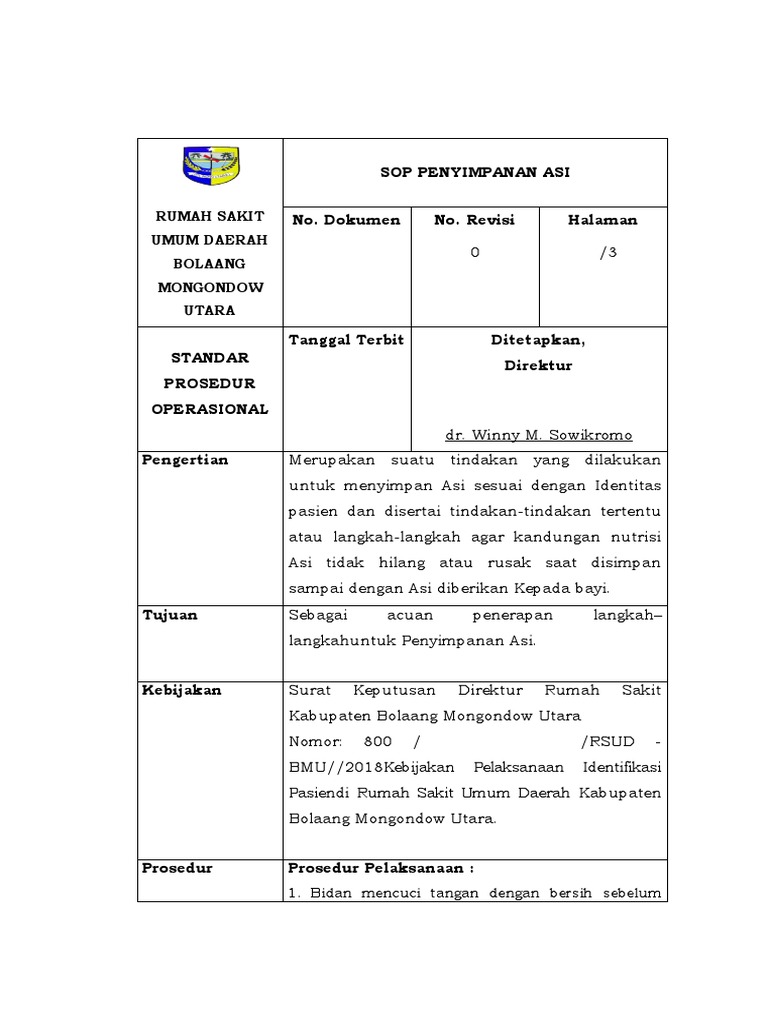 SPO (Label Asi Pada Asi Yang Di Simpan Di RS) | PDF