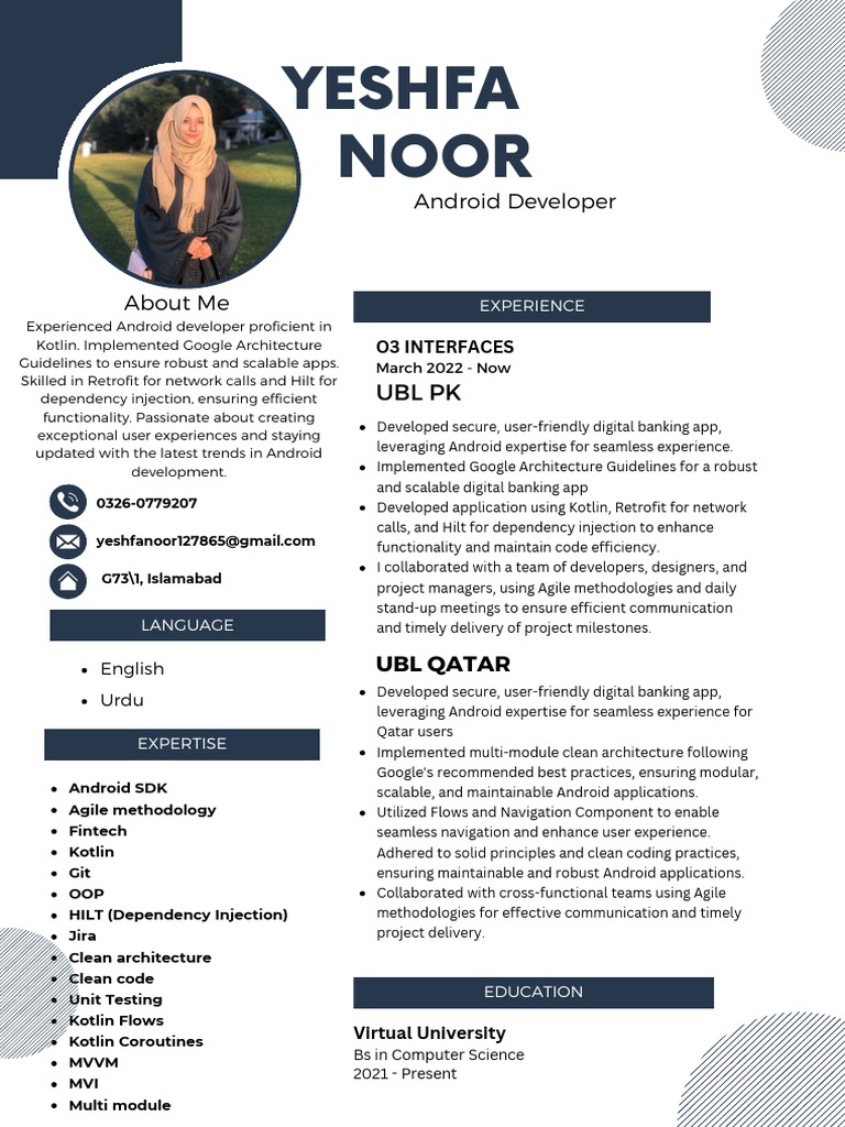 Yeshfa Noor Android Developer Resume | PDF | Android (Operating System) | Mobile App