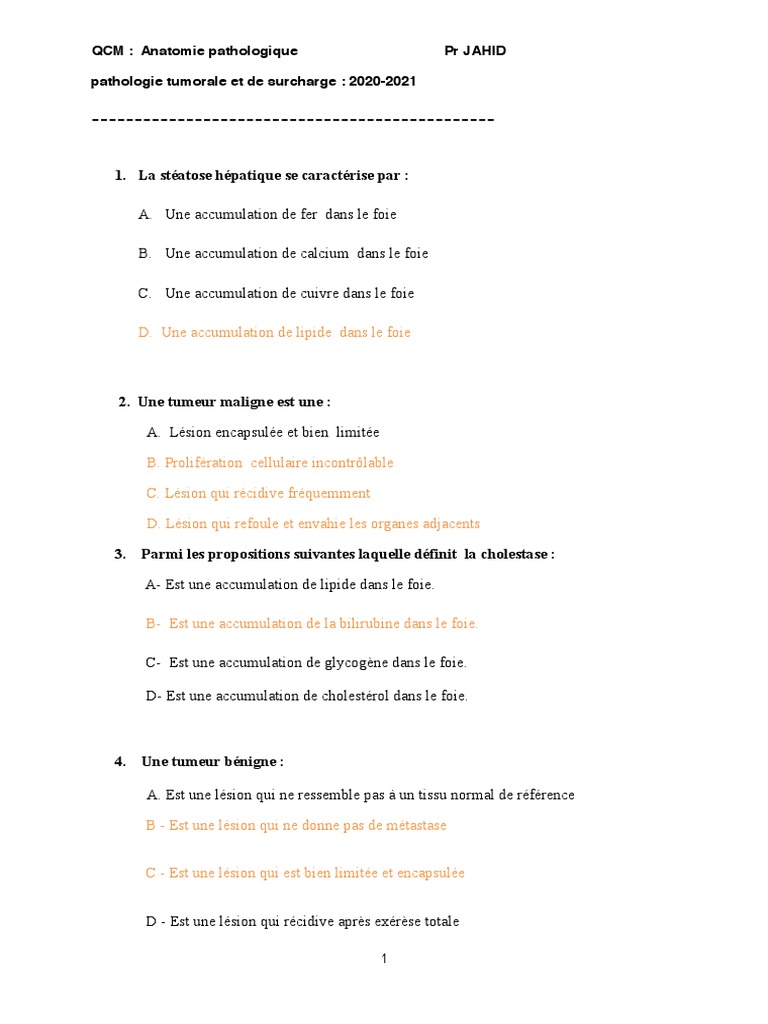 Qcm 3 Année Médecine 2020-2021 Corr | PDF | Métastase | Cancer