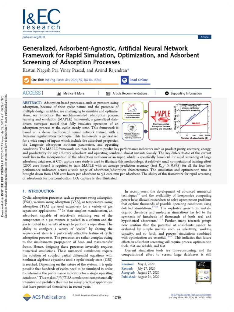 Generalized, Adsorbent-Agnostic, Artificial Neural Network Framework For Rapid Simulation ...