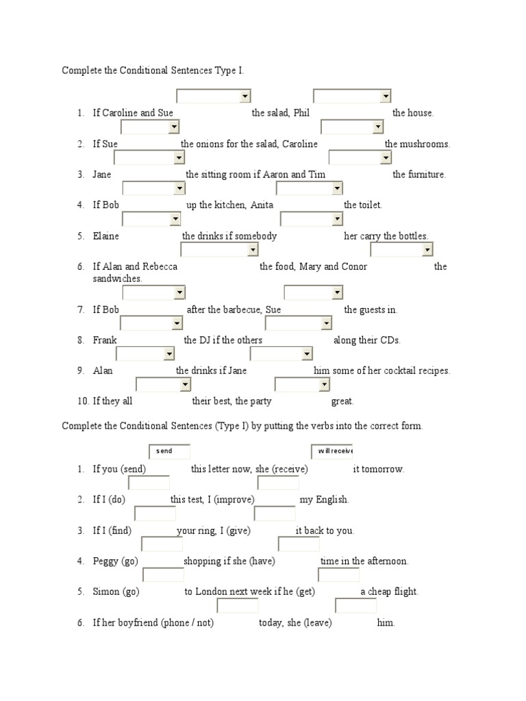 Complete The Conditional Sentences Type I | Download Free PDF | Linguistics | Grammar