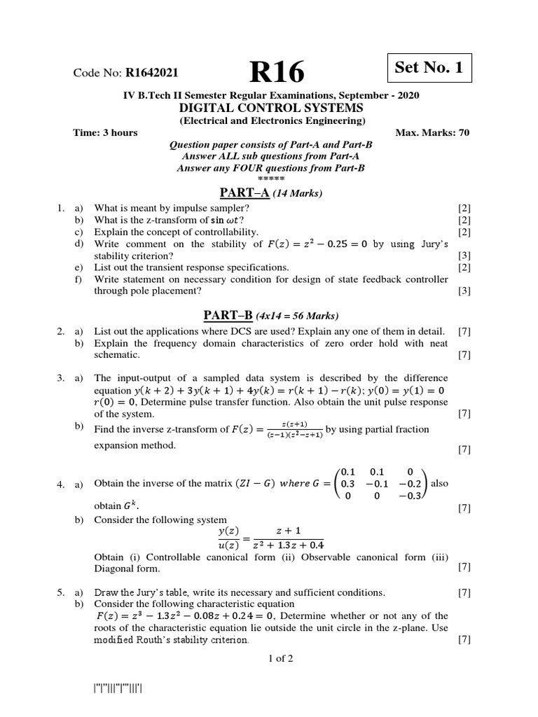 Digital Control Systems Exam Paper | PDF | Control Theory | Stability ...