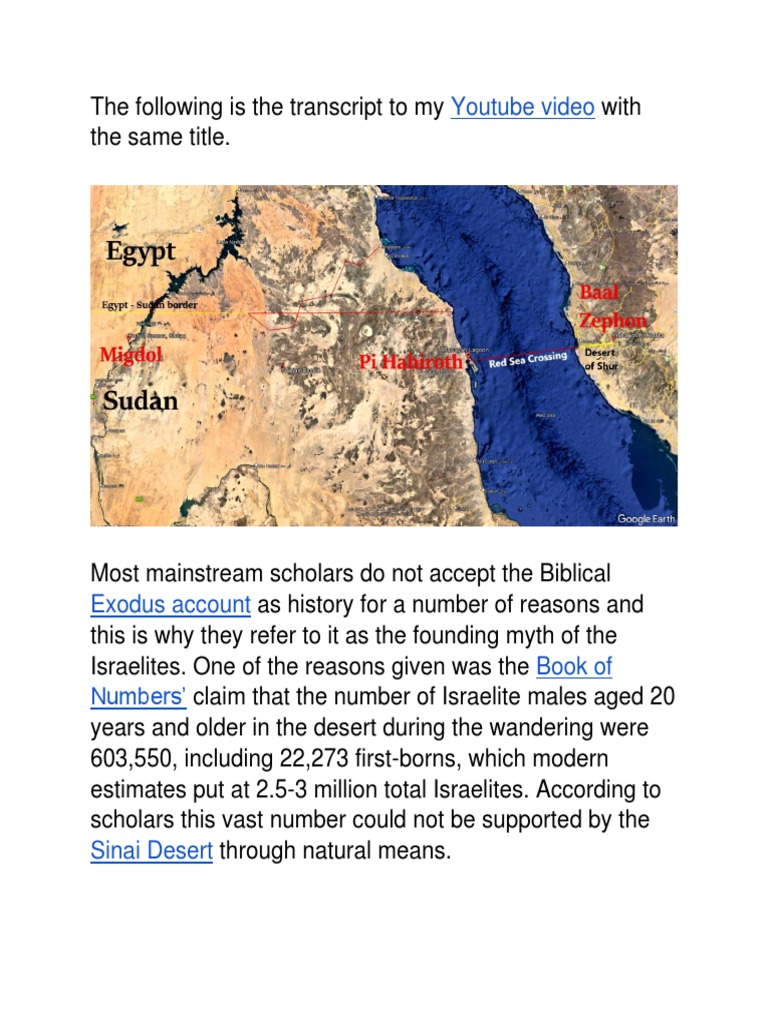 Exodus Route 1 Locating The Red Sea Crossing, Pi Hahiroth, Migdol, Baal Zephon, Shur, Marah ...