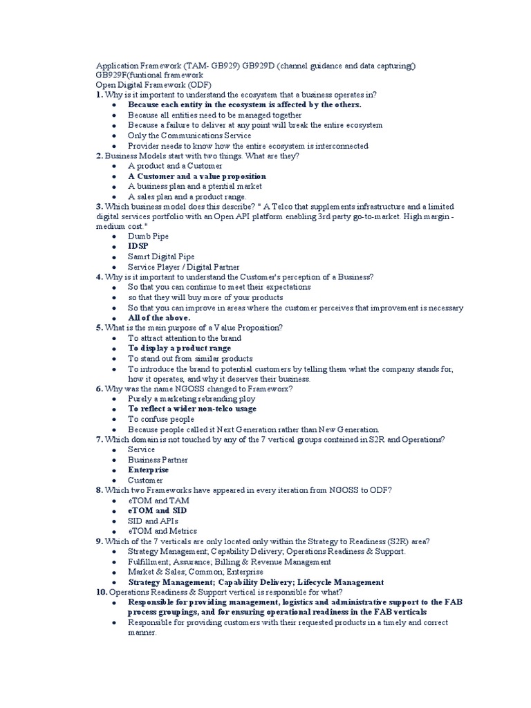 Open Digital Framework Quiz Answers | PDF