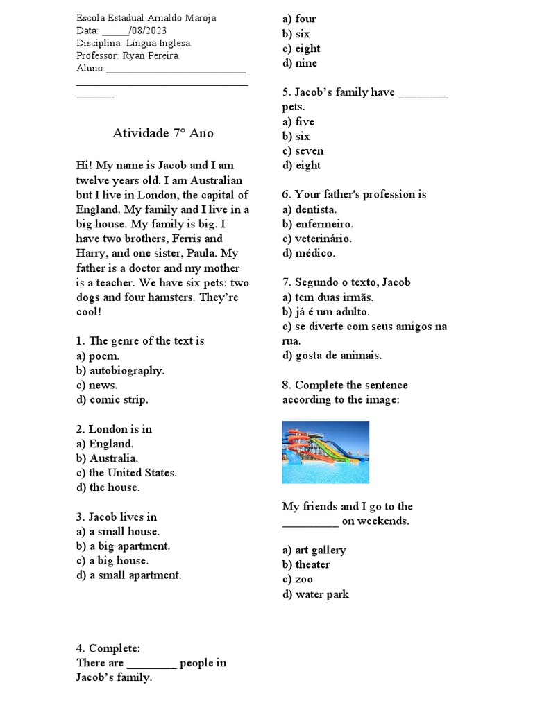 Atividade 7 Ano | PDF