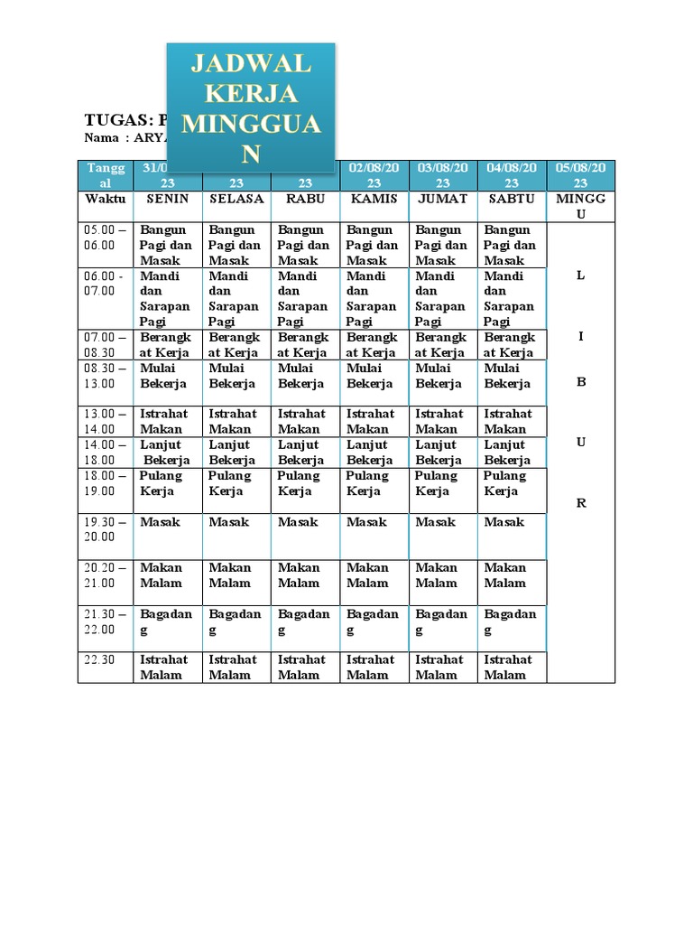 Jadwal Kerja Mingguan | PDF