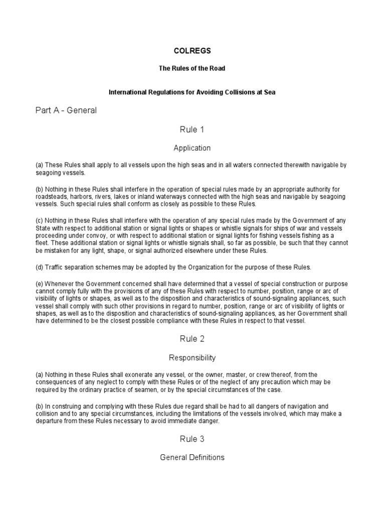 COLREGS Rules of The Road | PDF