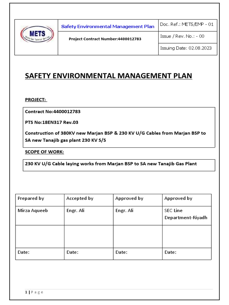 Safety Environmental Policy Management Plan L & T Tanajib | PDF