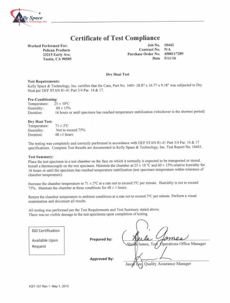 Certificate of Test Compliance Dry Heat Case 1605 | PDF