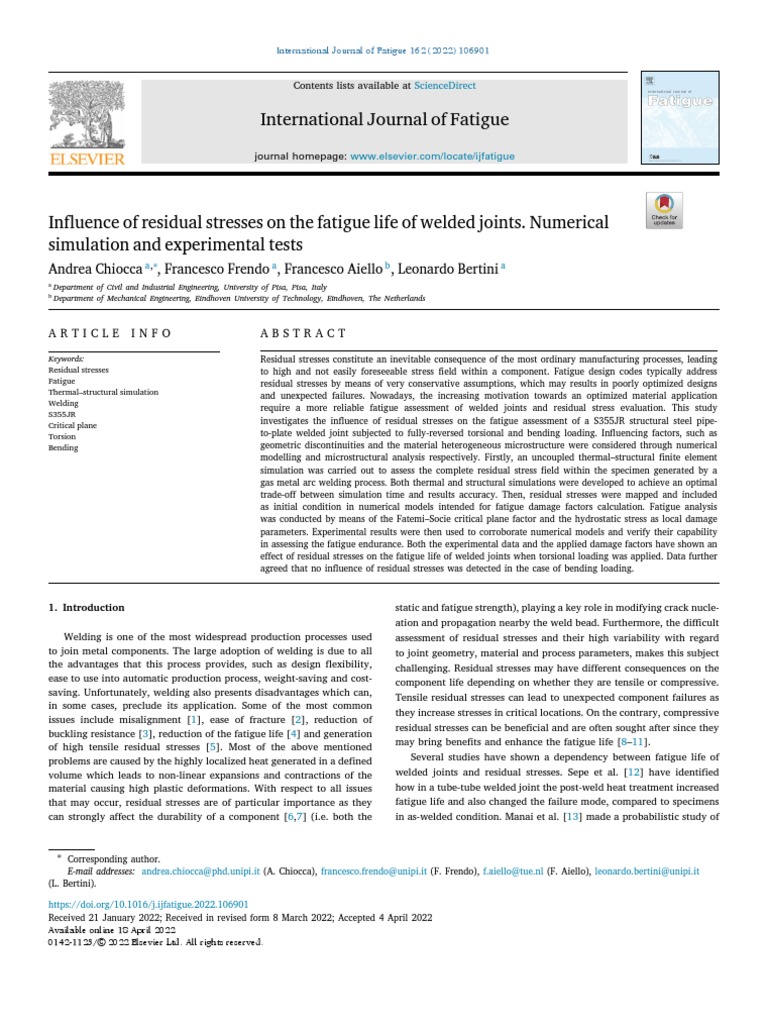 Influence of Residual Stresses On The Fatigue Life of Welded Joints ...