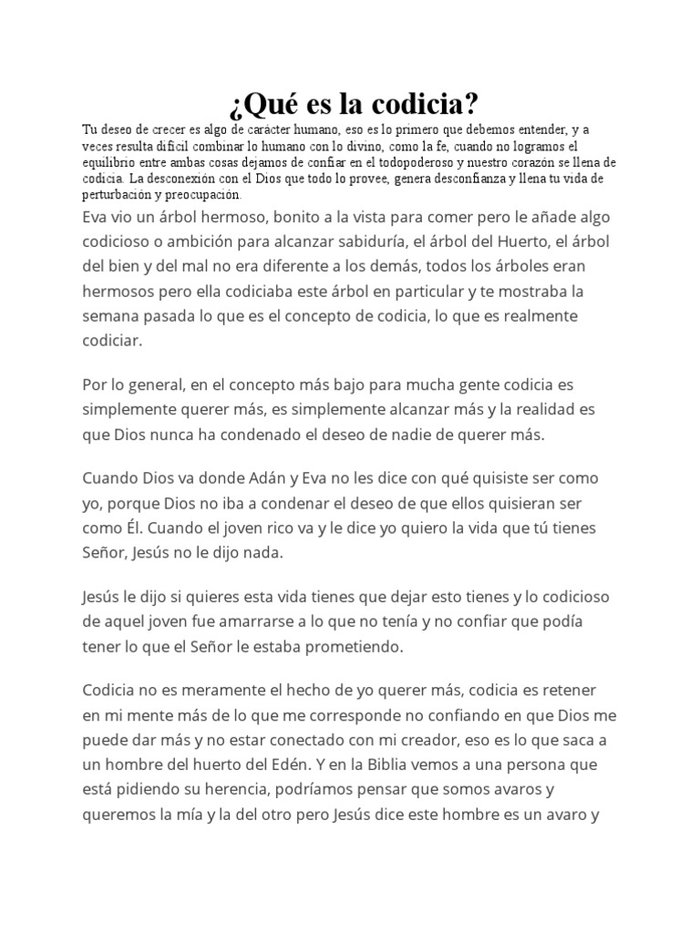 Qué Es La Codicia | PDF