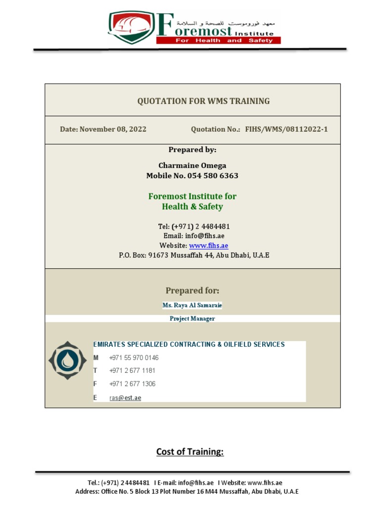 Quotation For WMS Training - ESCO - November 08, 2022 | PDF
