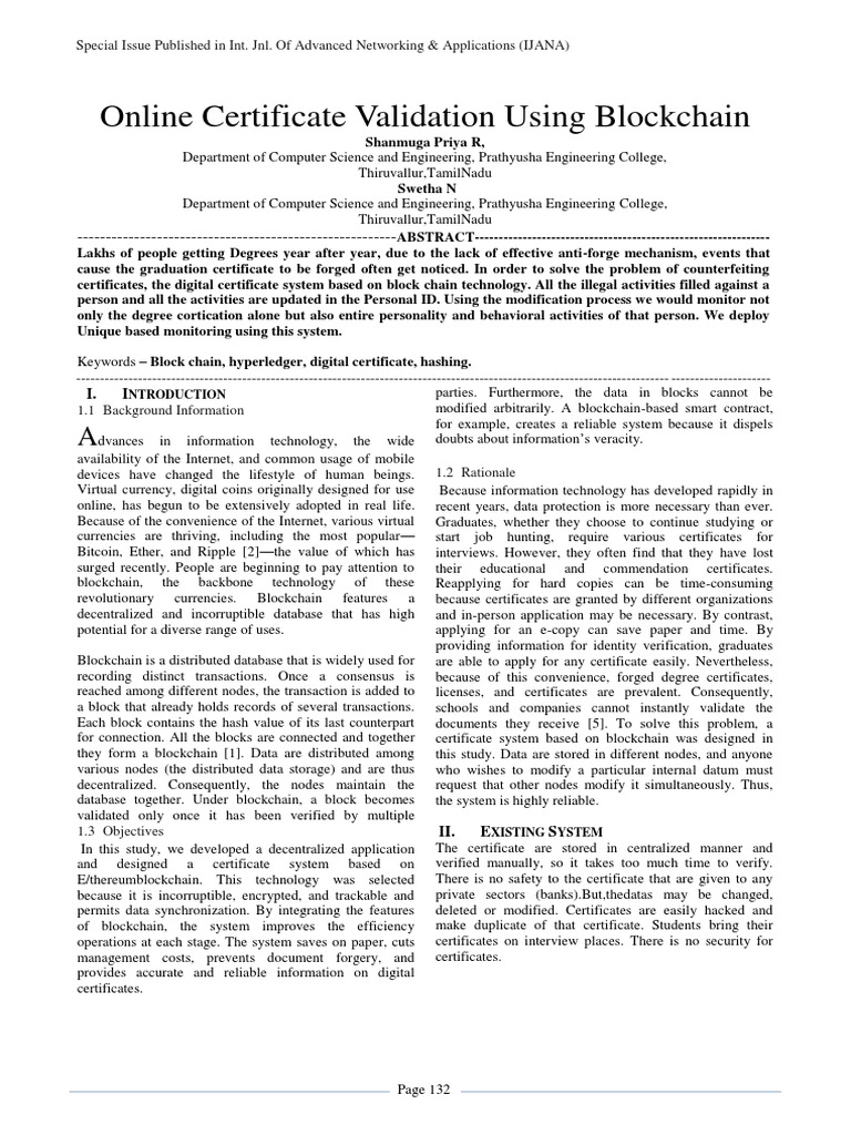 Online Certificate Validation Using Blockchain: Ntroduction | PDF