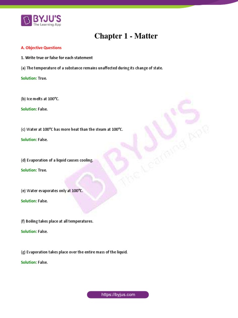 ICSE Class 8 Physics Selina Solution Chapter 1 Matter | PDF