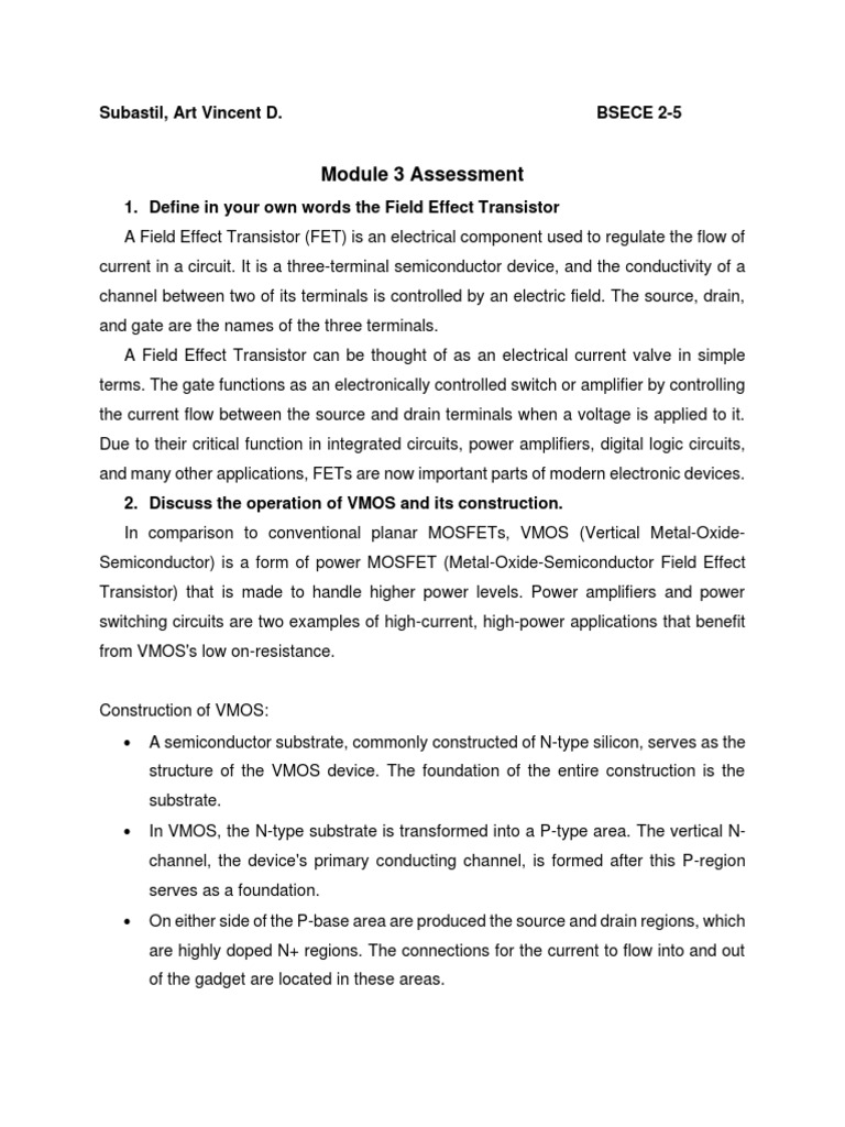 Module 3 Assessment | PDF | Field Effect Transistor | Mosfet Module 3 Assessment | PDF | Field Effect Transistor | Mosfet