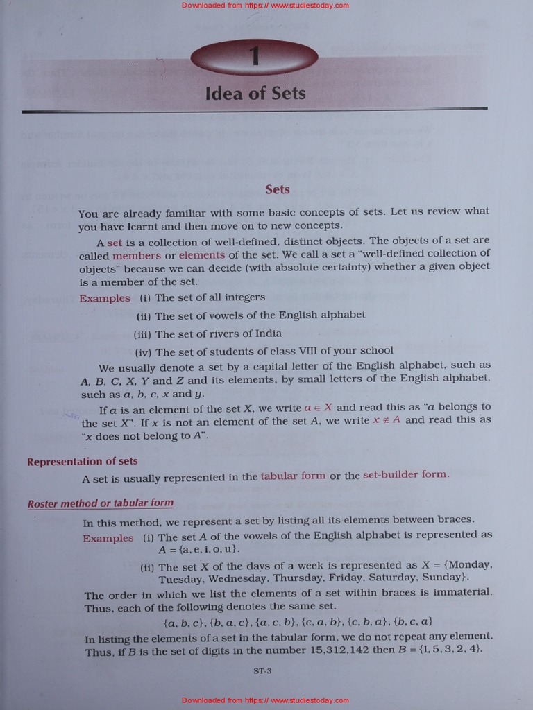 ICSE Class 8 Maths Sets Chapter 01 Idea of Sets | PDF