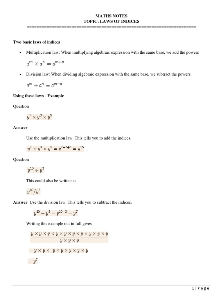 Indices and Standard Form | PDF