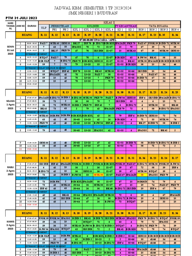 Jadwal Sms 1-23-24 - (31-7) | PDF