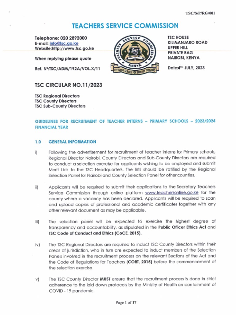 Guidelines For Recruitment Of Teacher Interns Primary Schools 2023 2024