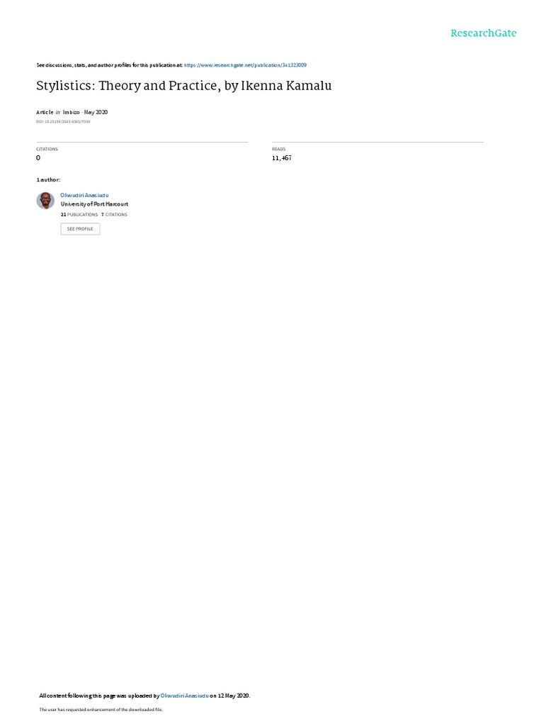 Stylistics Theoryand Practice by Ikenna Kamalu | PDF