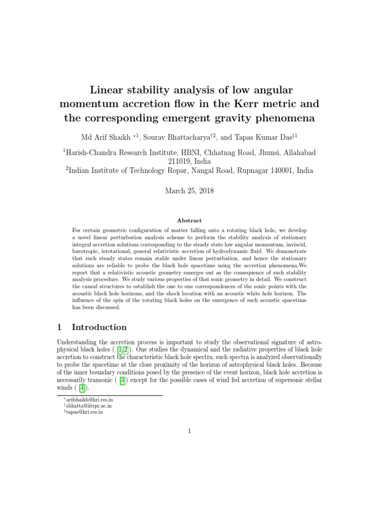 Stability Analysis of Kerr Accretion Flow | PDF | Black Hole | Fluid ...