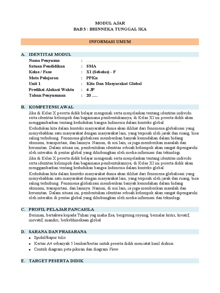 PPKN 11 - Bab 3 - Bhinneka Tunggal Ika | PDF