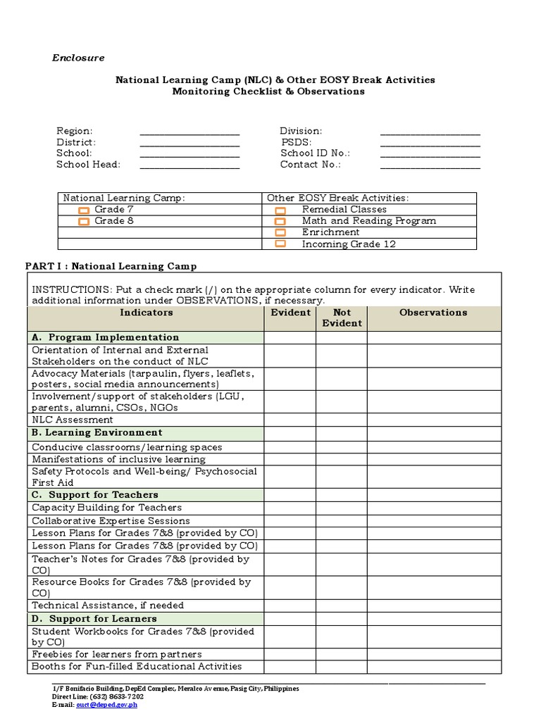 Enclosure To Memo Re NLC Field Monitoring | PDF
